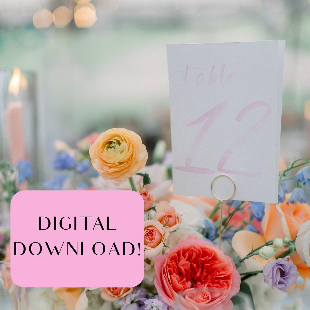 Watercolor Wedding Table Numbers: Pink Pastel Decor (digital File) - Etsy
