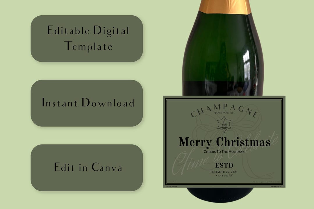 Custom Green Veuve Christmas Label Editable Digital Template - Veuve ...
