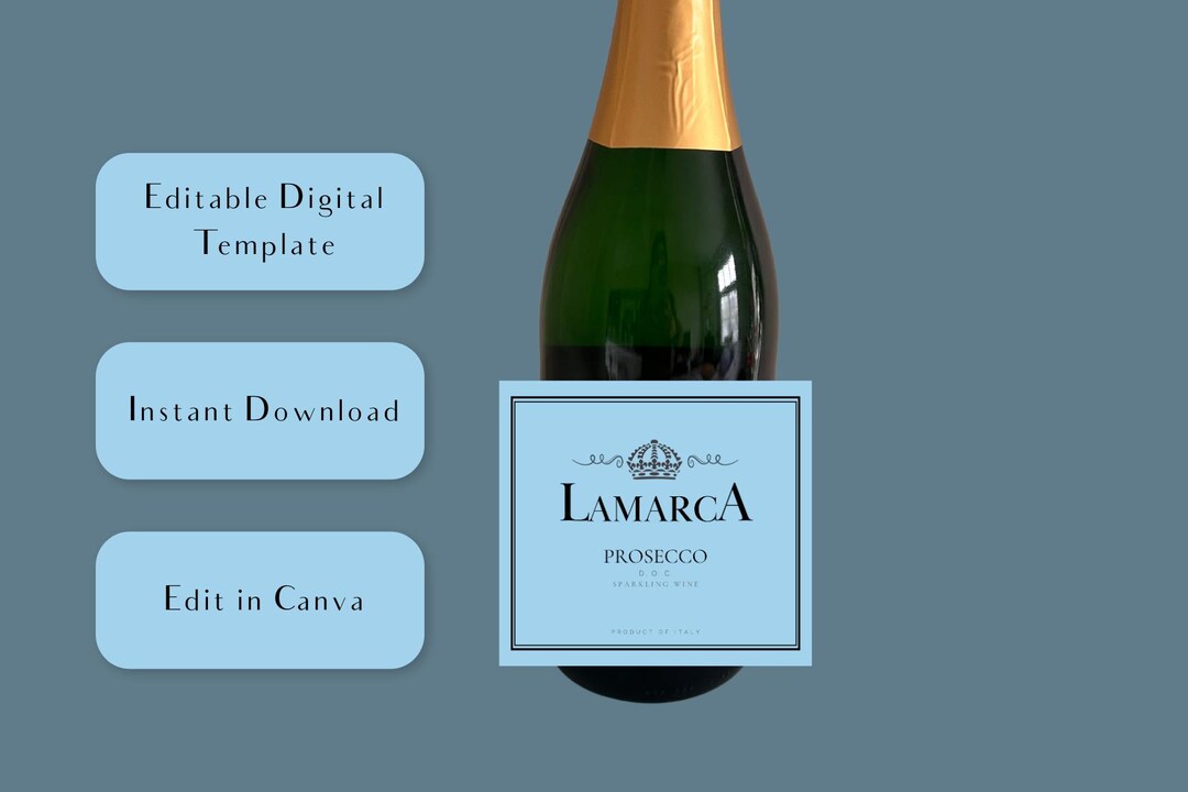 Custom Prosecco Label Blue Lamarca 750 ML | Editable Digital File Ready ...