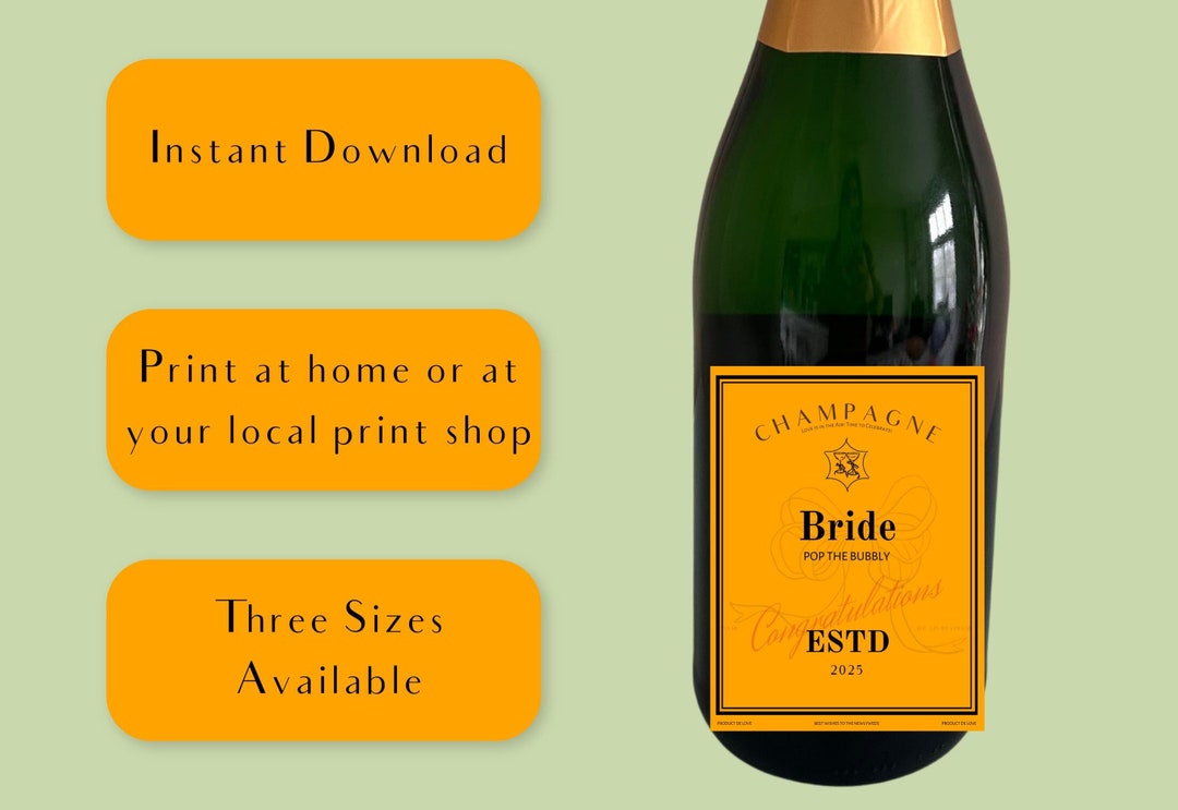 Bride Mini Champagne Label Orange Veuve Clicquot 50 ML INSTANT DOWNLOAD ...