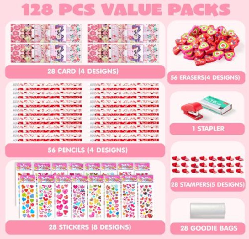 28 Pack Valentine’s Day Stationery Kids Gift Set – School Classmates ...