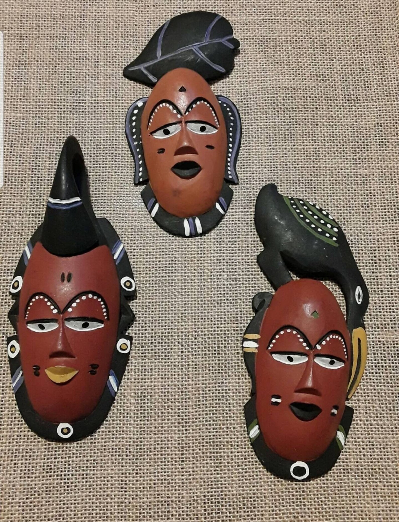 Set of 3 African Handcarved Wooden Face Mask. 8 Tall | Etsy