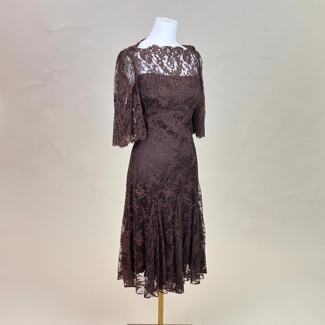 S/M | 60s Chocolate Brown Lace Dress - Etsy