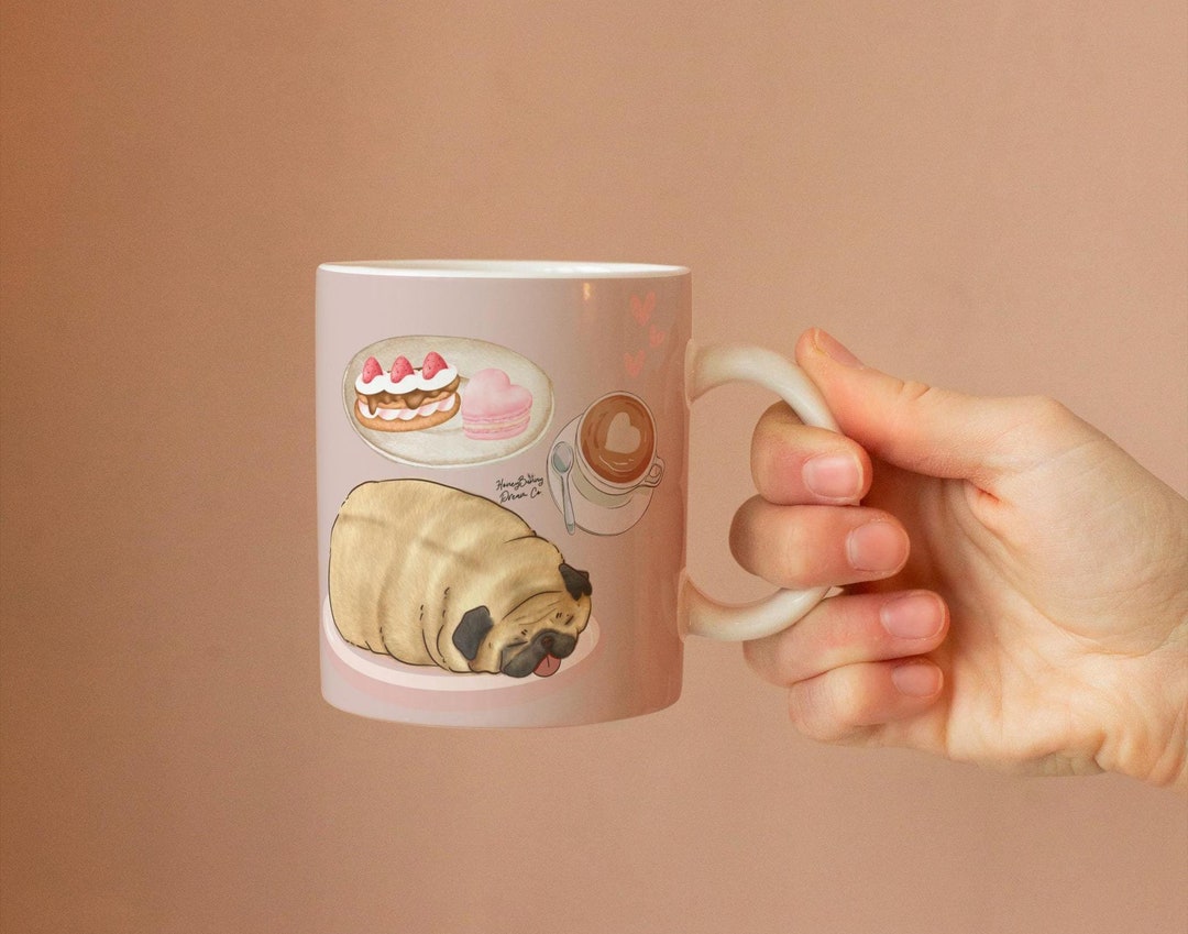 Pug Loaf Dessert Mug, Cute Dog Lover Coffee Cup, Funny Animal Tea Mug ...