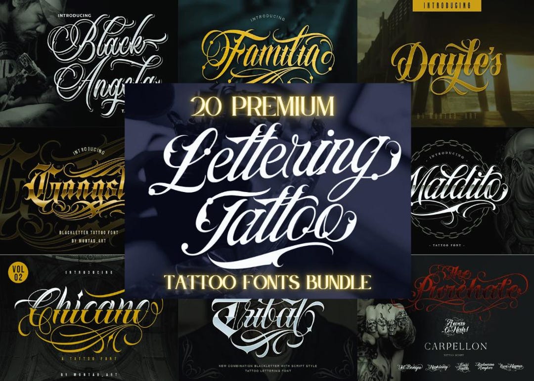 20 Premium Tattoo Fonts Bundle| Procreate Prints| Vintage Canva Fonts ...