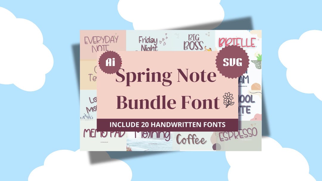 Spring Note Font Bundle, Handwriting Font Bundle, Wedding Elements Font ...