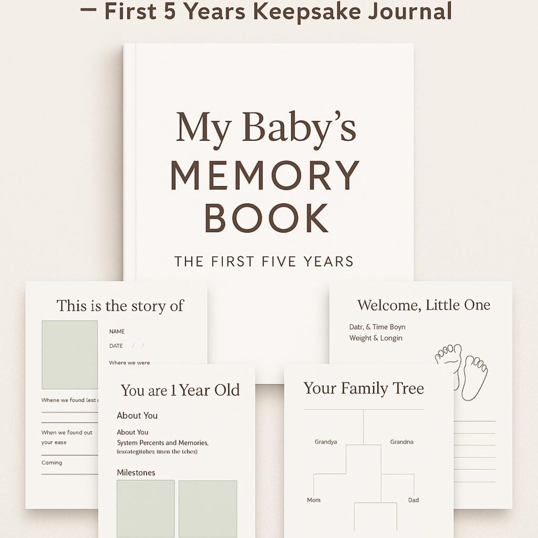Printable Baby Memory Book | First 5 Years Keepsake Journal | Milestone ...