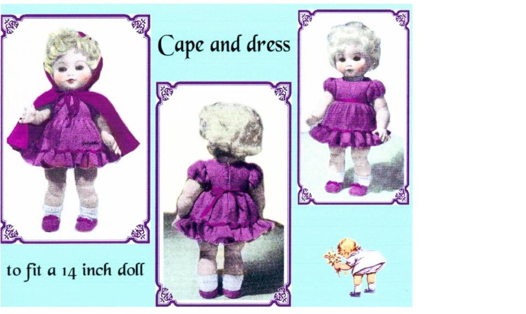 DOLL Knitting Pattern - Sunday Best Outfit - Cape/cloak and Dress 2ply ...