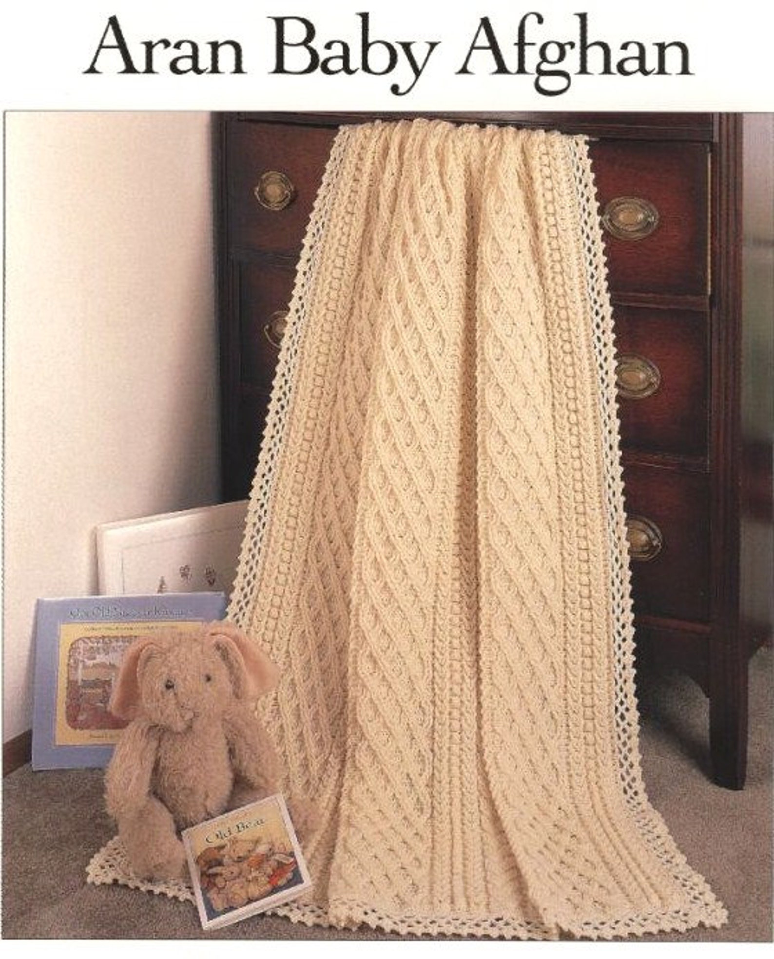 Afghan Blanket Throw Aran Style Crochet Pattern Newborn Christening ...