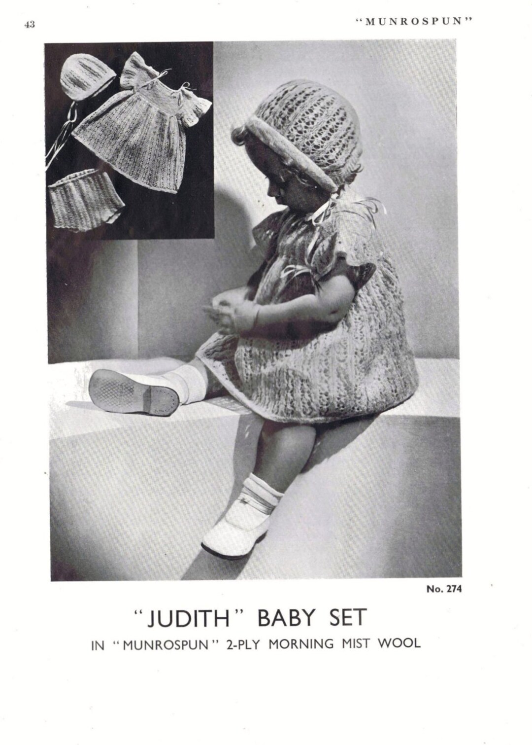 Knitting Patterns Baby Set Knitted Dress, Pilch and Bonnet 9 to 18 mos ...