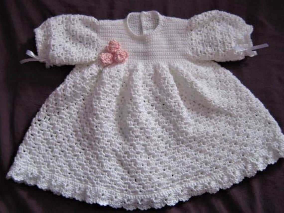 Crochet Pattern - CR140 Angel Blessing Baby Dress and Floral Headband ...
