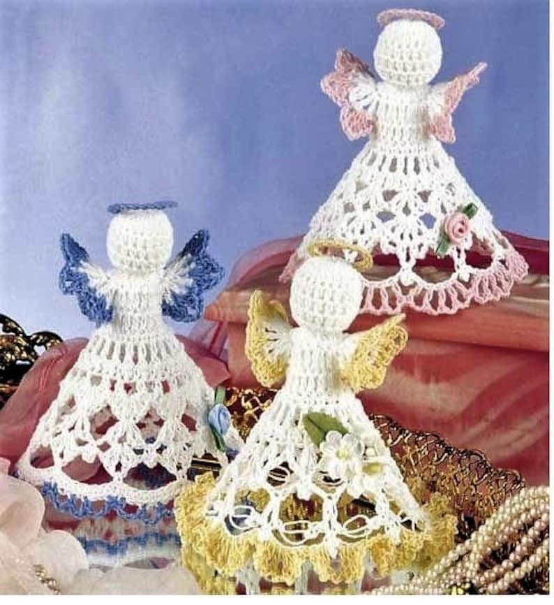 Thread Crochet Pattern - Christmas Angels Tree Topper Decorations Tree ...