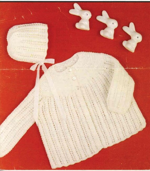 KNIT PATTERN Baby/bebe Jacket/matinee Coat and Bonnet 18 to 19 | Etsy