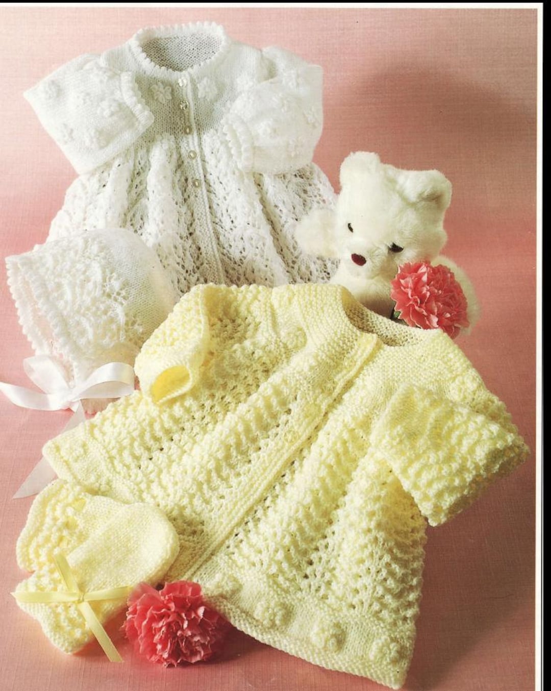 BABY KNITTING PATTERN - Matinee Jackets, Bonnets and Mitts - 2 Styles ...
