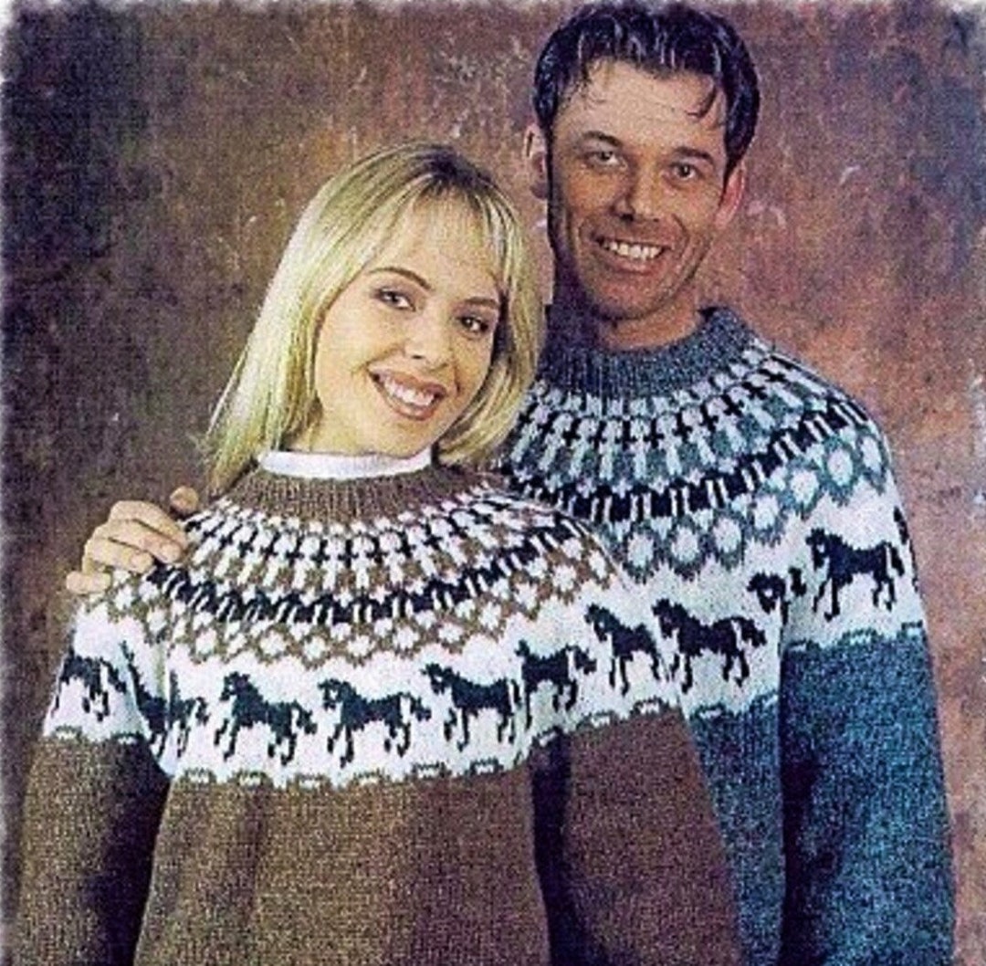 Knitting Pattern Alafoss Icelandic Nordic Sweater With Horses Family ...