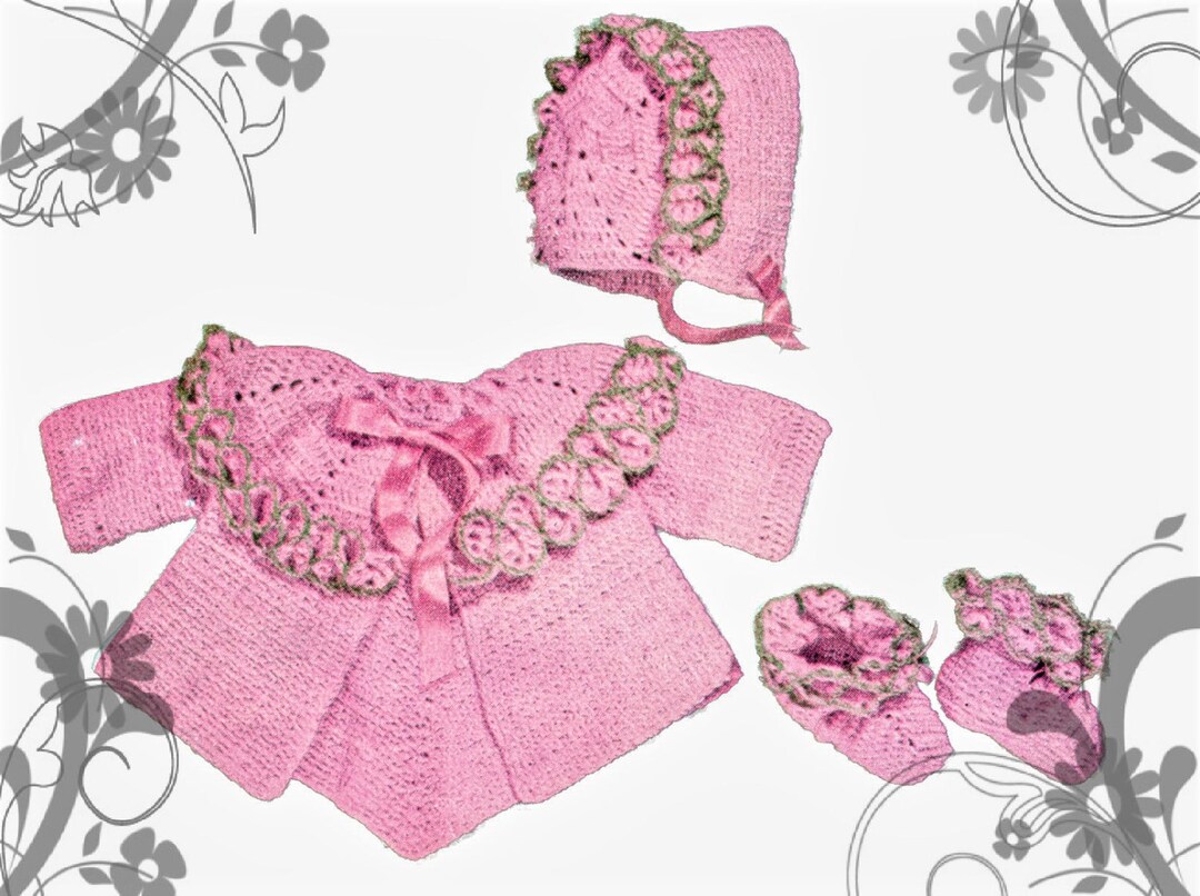 Crochet Pattern - Baby Sacque (jacket) Bonnet and Booties - Instant ...