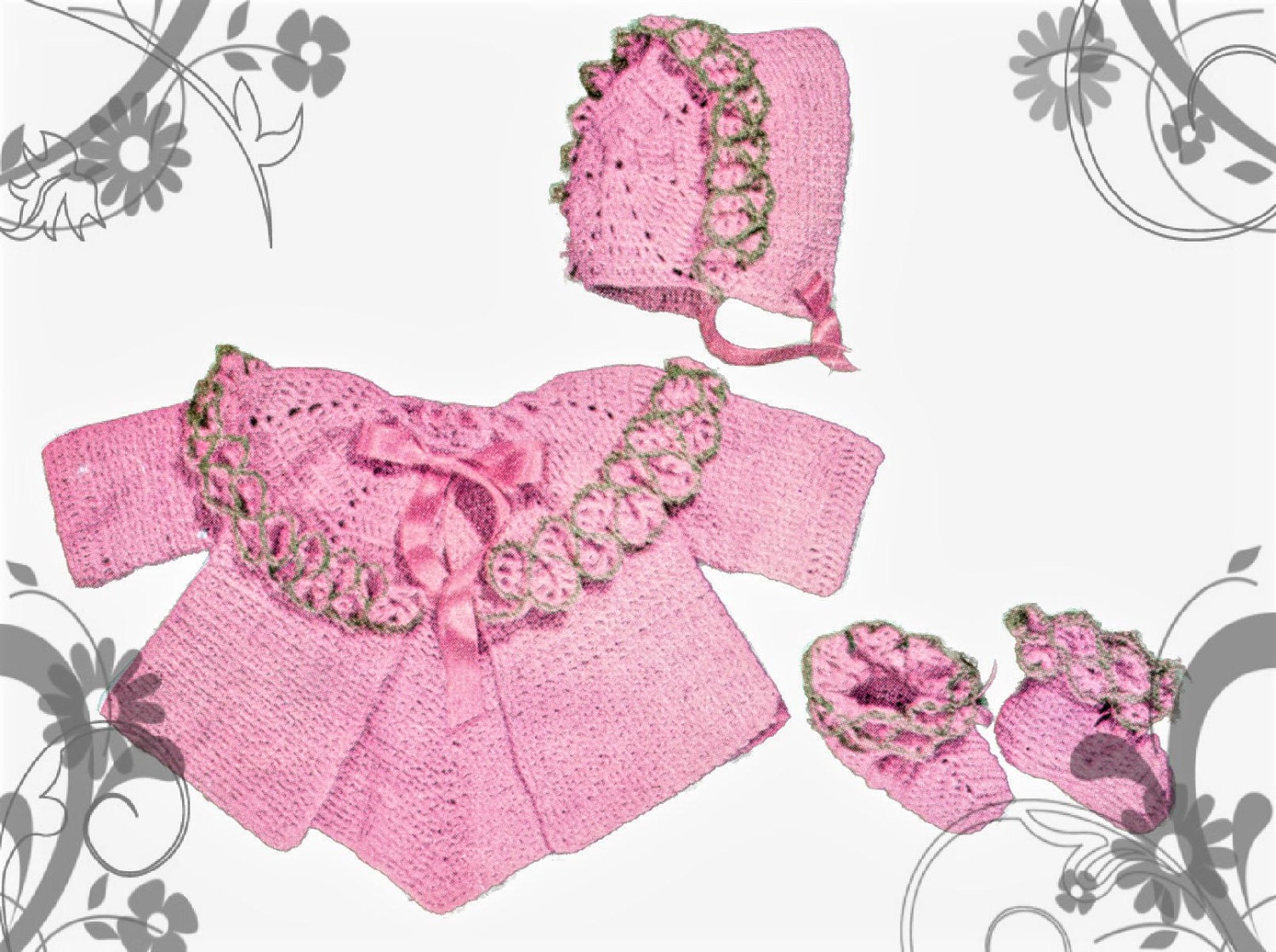 Crochet Pattern - Baby Sacque (jacket) Bonnet and Booties - Instant ...