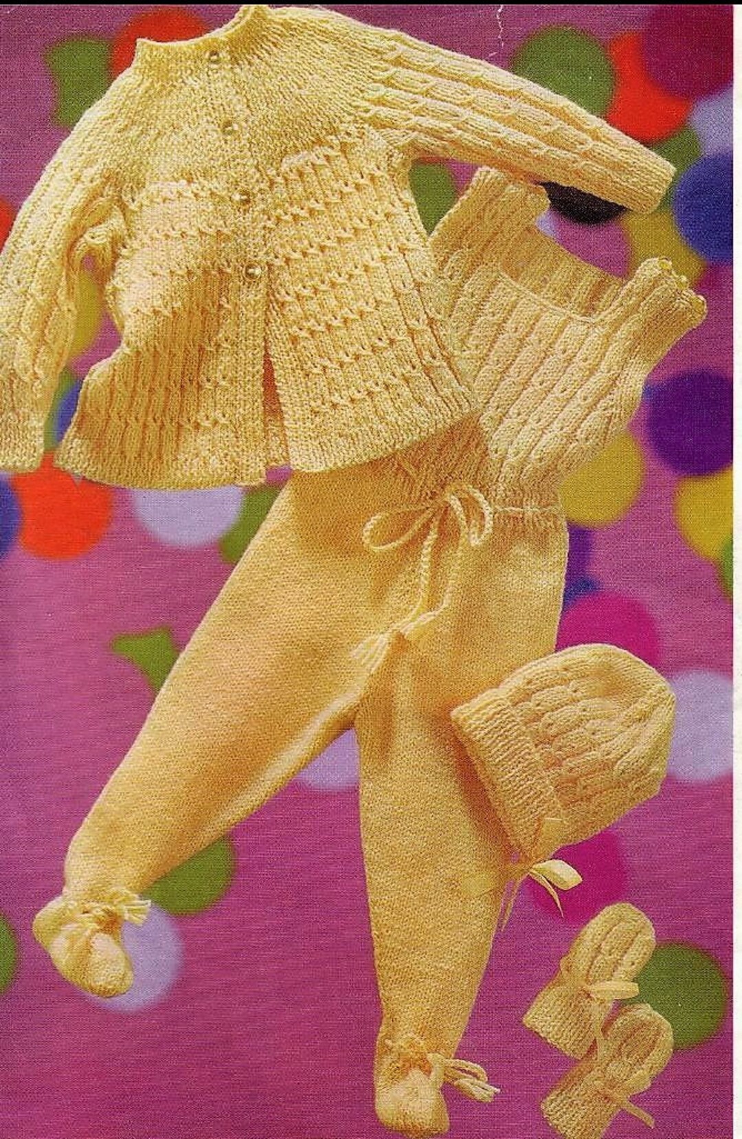 Baby Knitting Pattern Pram Set Coat, Romper, Bonnet and Mitts - 19 to ...