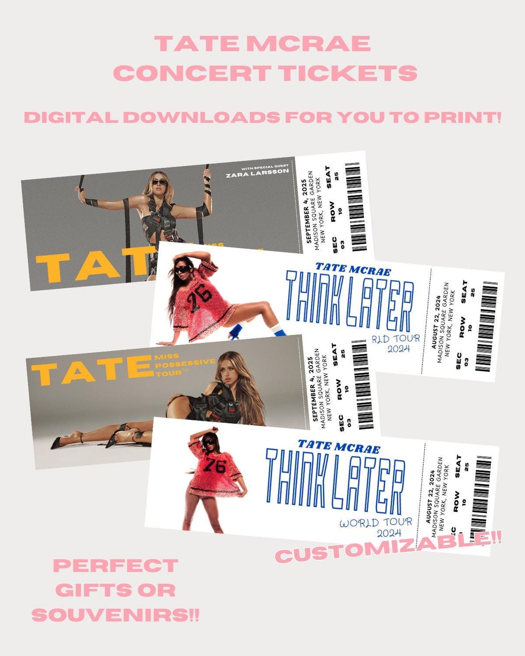 Tate Mcrae Digital Concert Tickets Think Later and Miss Possessive ...