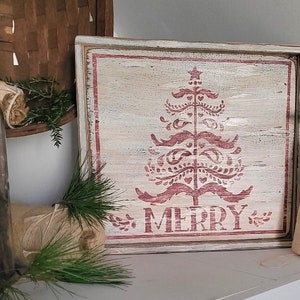 Merry Tree Christmas Wood Sign - Etsy
