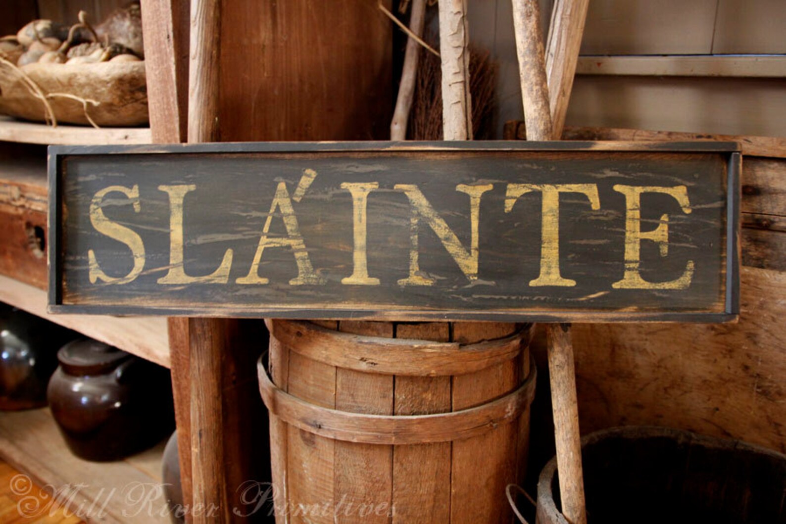 Early Looking Antique Primitive Small SLAINTE Wooden Sign Irish Toast ...