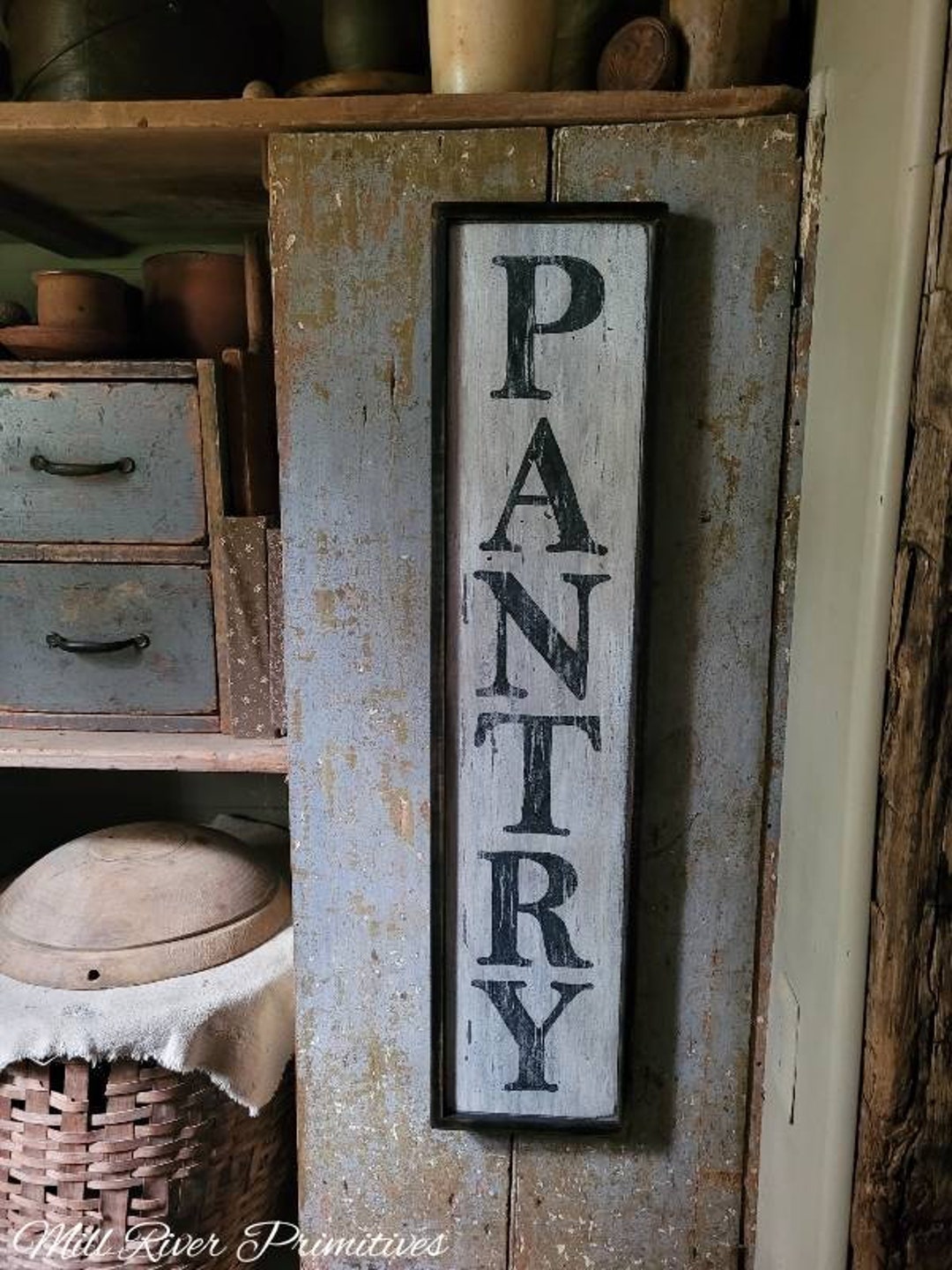 Early Looking Vertical Antique Primitive PANTRY Wooden Sign Custom ...
