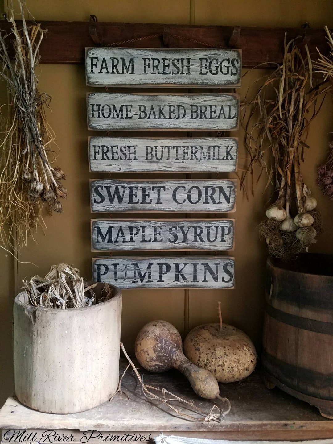 Custom Primitive Aged Farm Stand Menu Wood Sign With Rusty Chain Custom ...