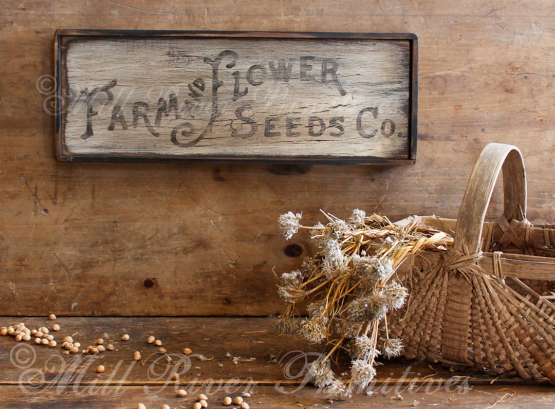 Primitive Aged Farm & Flowers Seeds Co. Wood Sign Custom Personalized ...