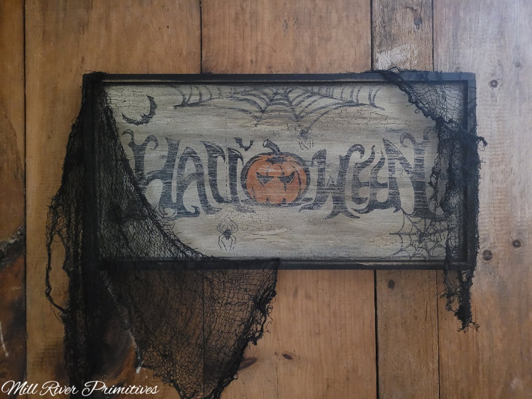 Primitive Rustic Halloween Sign Spiders Pumpkins - Etsy