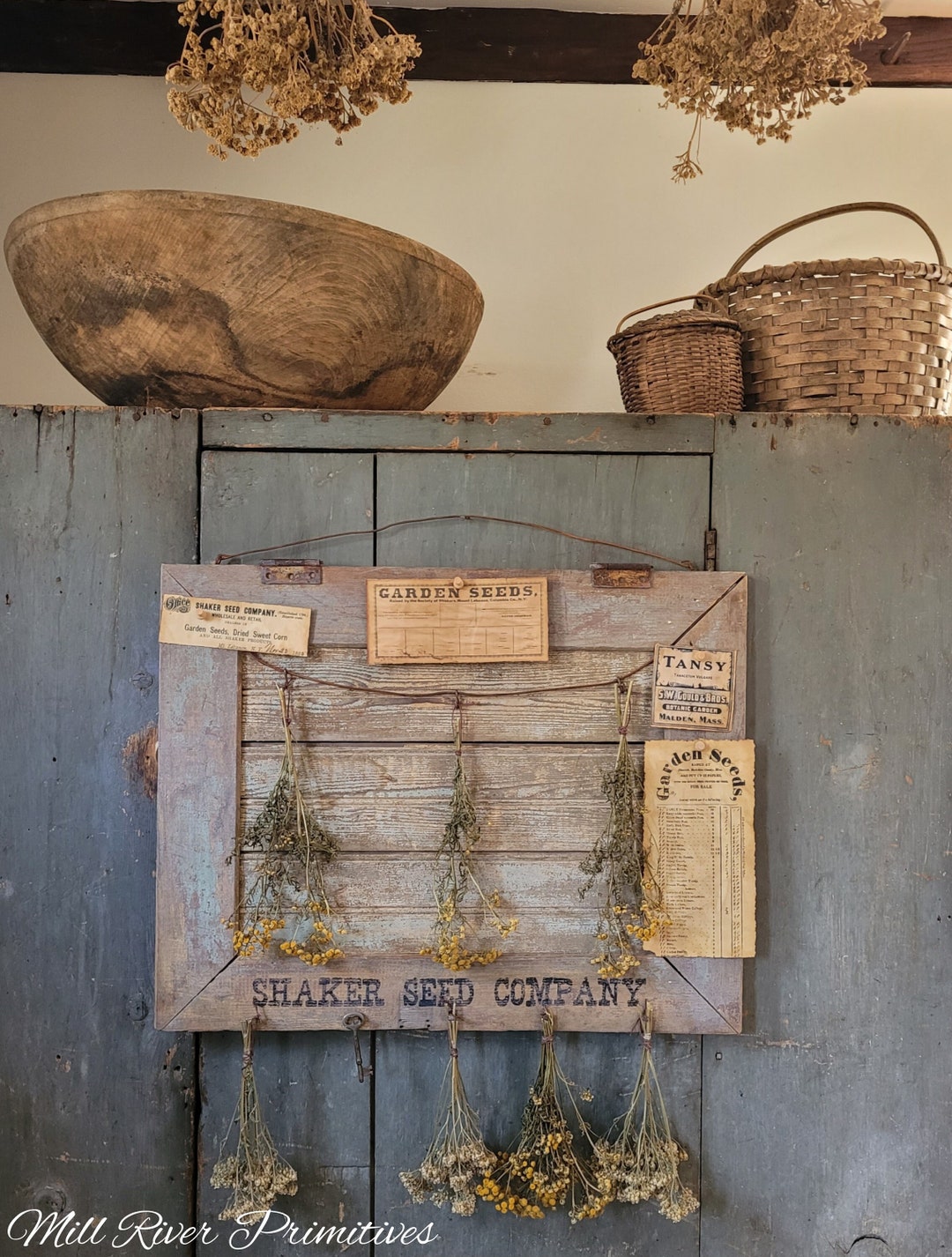 Shaker Seed Company Sign W/ Dried Flowers, Ephemera on Old Door - Etsy