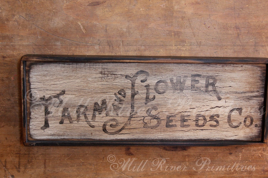 Primitive Aged Farm & Flowers Seeds Co. Wood Sign Custom Personalized ...