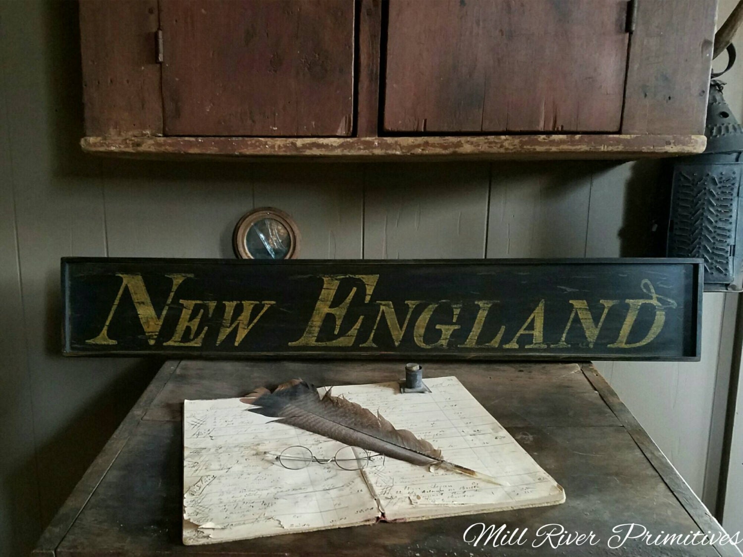 Early Primitive Antique looking NEW ENGLAND Wooden Sign | Etsy