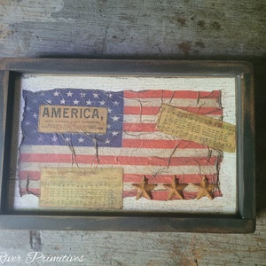 Small Primitive USA American Flag America Ephemera Mixed Media Wooden ...