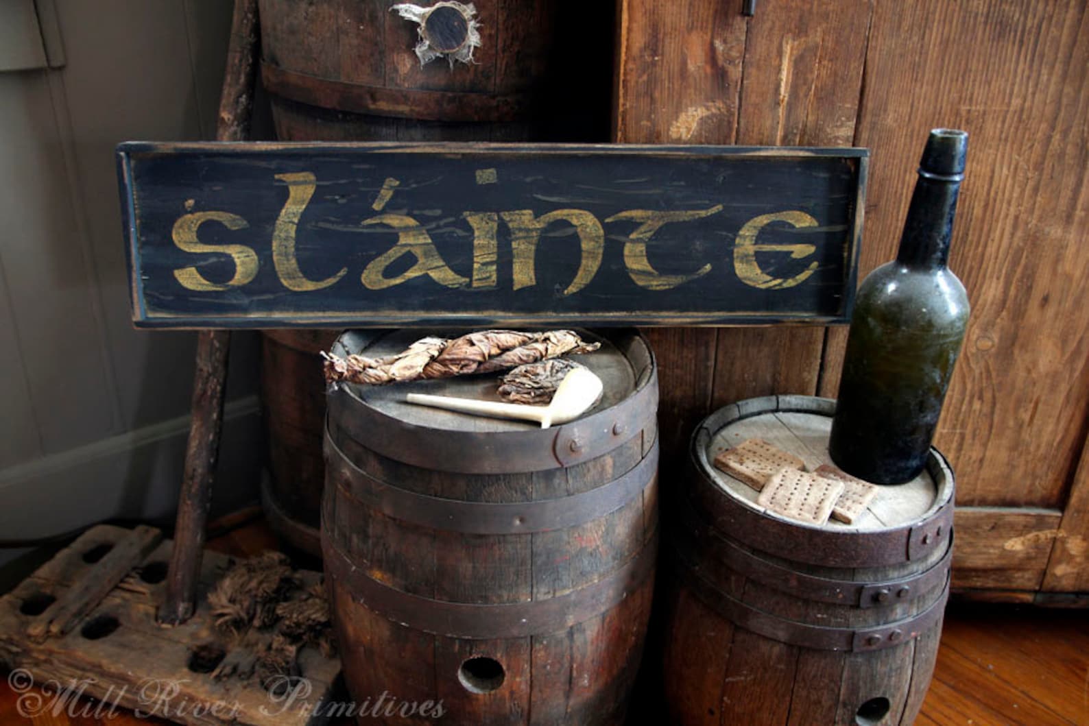 Early Looking Antique Primitive Small SLAINTE Wooden Sign Irish Toast ...