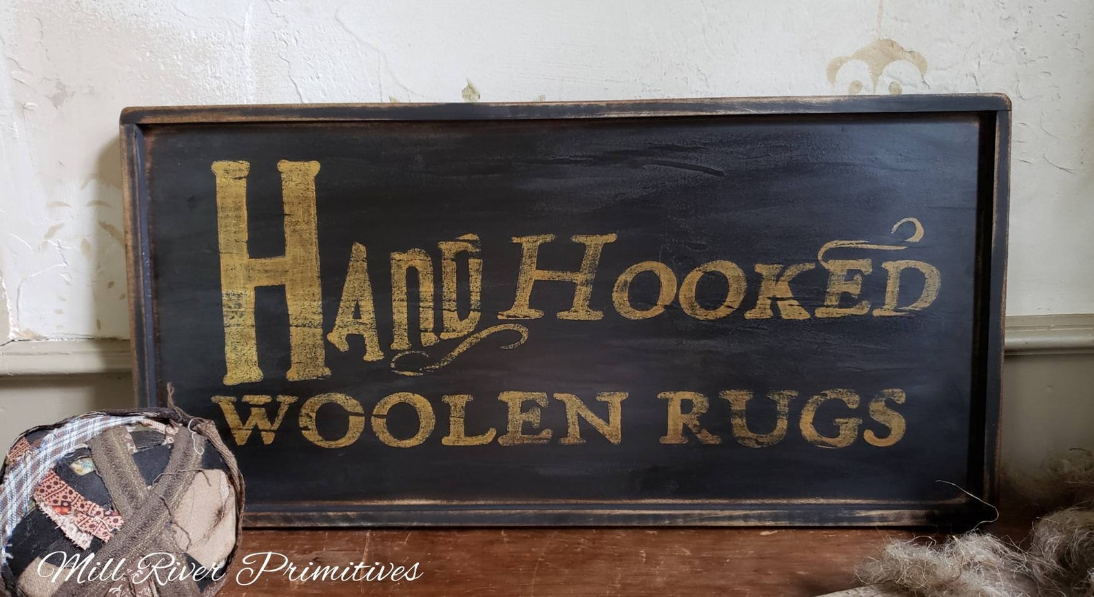 Primitive Hand Hooked Wool Rugs Wooden Sign Custom Personalized Rustic ...