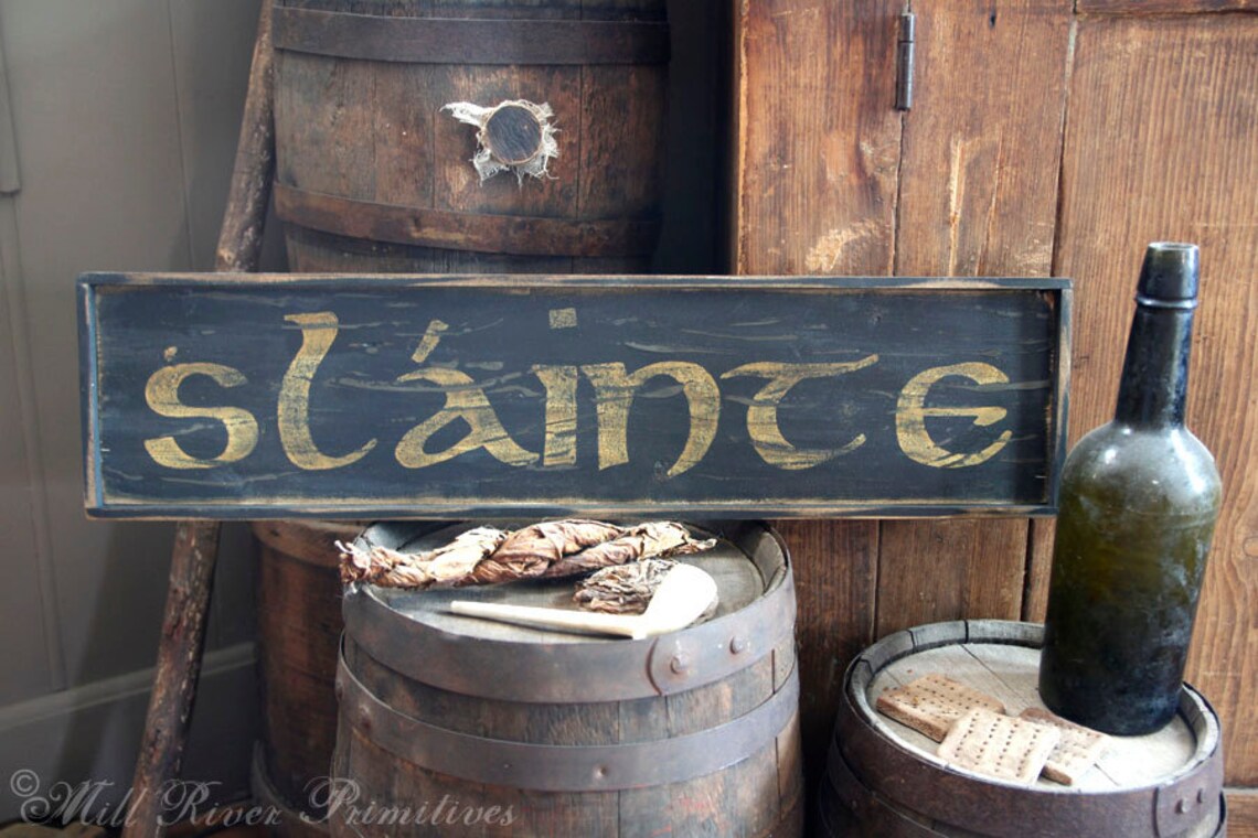 Early Looking Antique Primitive Small SLAINTE Wooden Sign Irish Toast ...