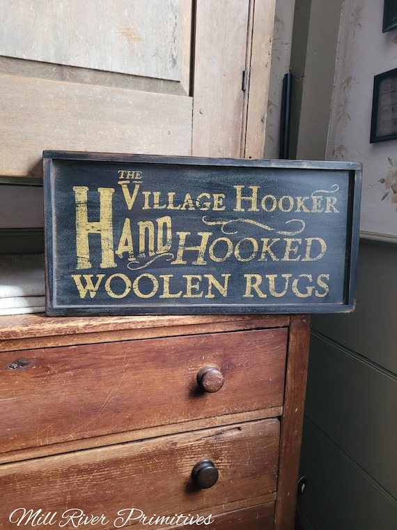 Primitive Hand Hooked Wool Rugs Wooden Sign Custom - Etsy