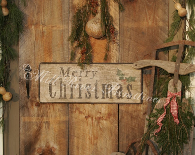 Early Antique Reproduction Primitive Wooden Merry Christmas Sign - Etsy