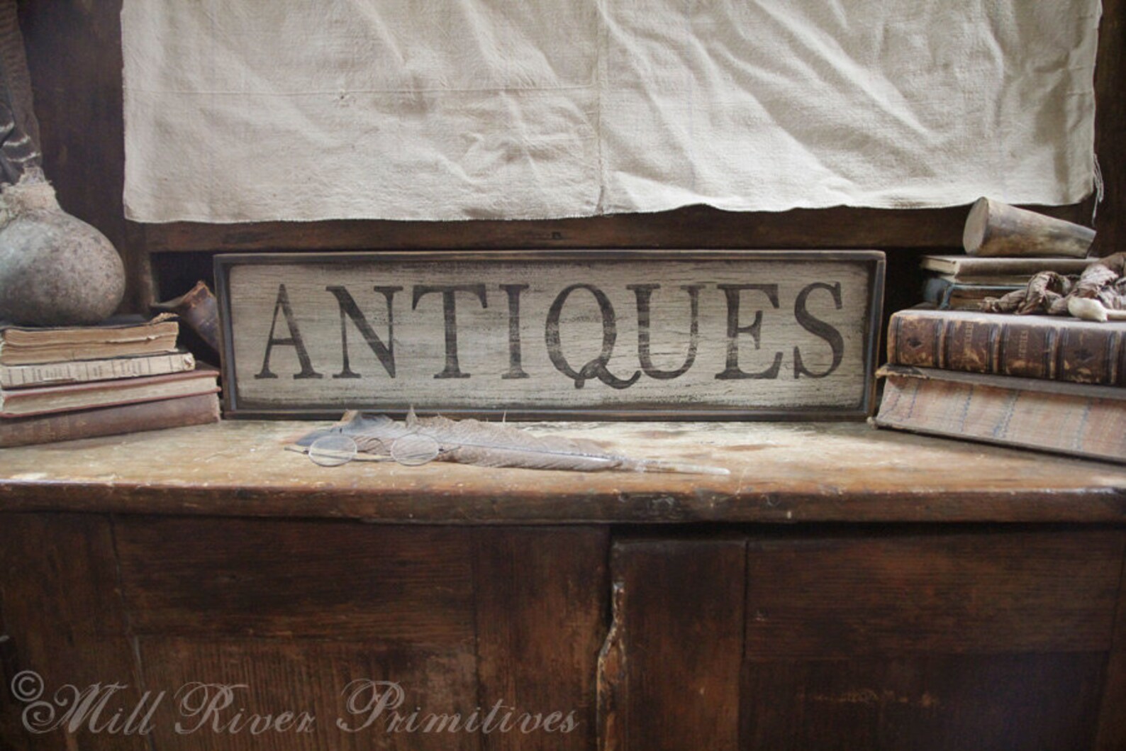 Aged Primitive Early Looking ANTIQUES Wood Sign - Etsy