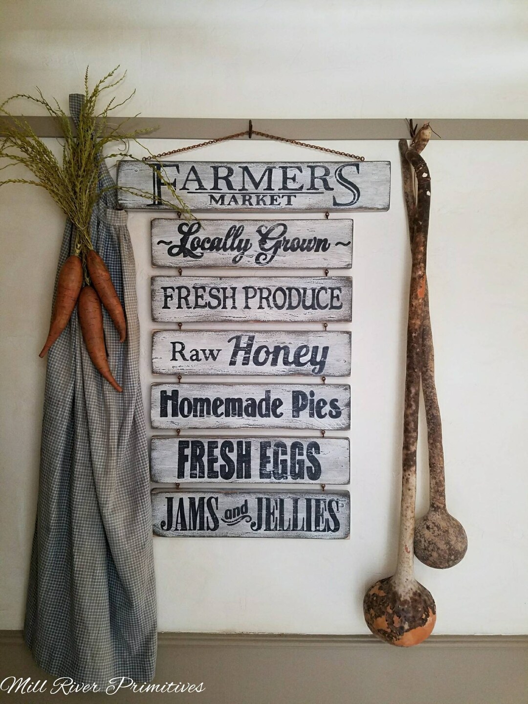 Custom Primitive Aged Farmers Market Menu Wood Sign With Rusty Chain ...