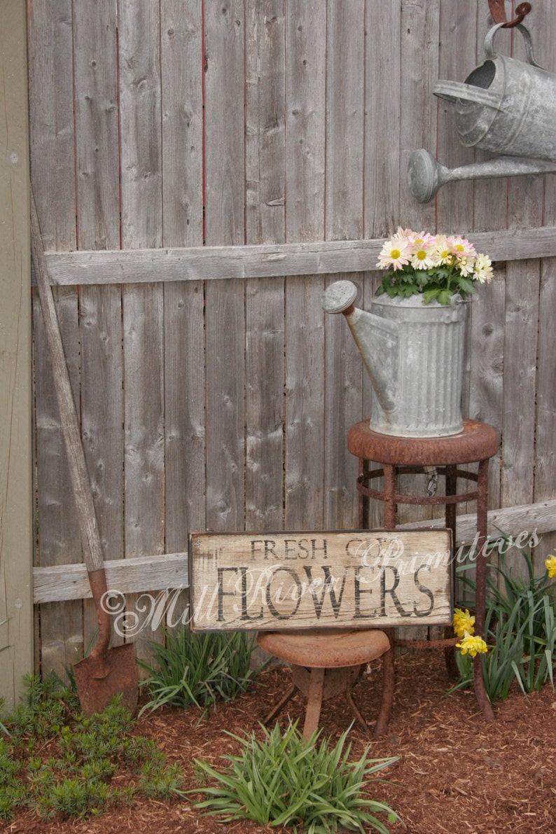 Primitive Aged Fresh Cut Flowers Wood Sign Custom Personalized Rustic ...