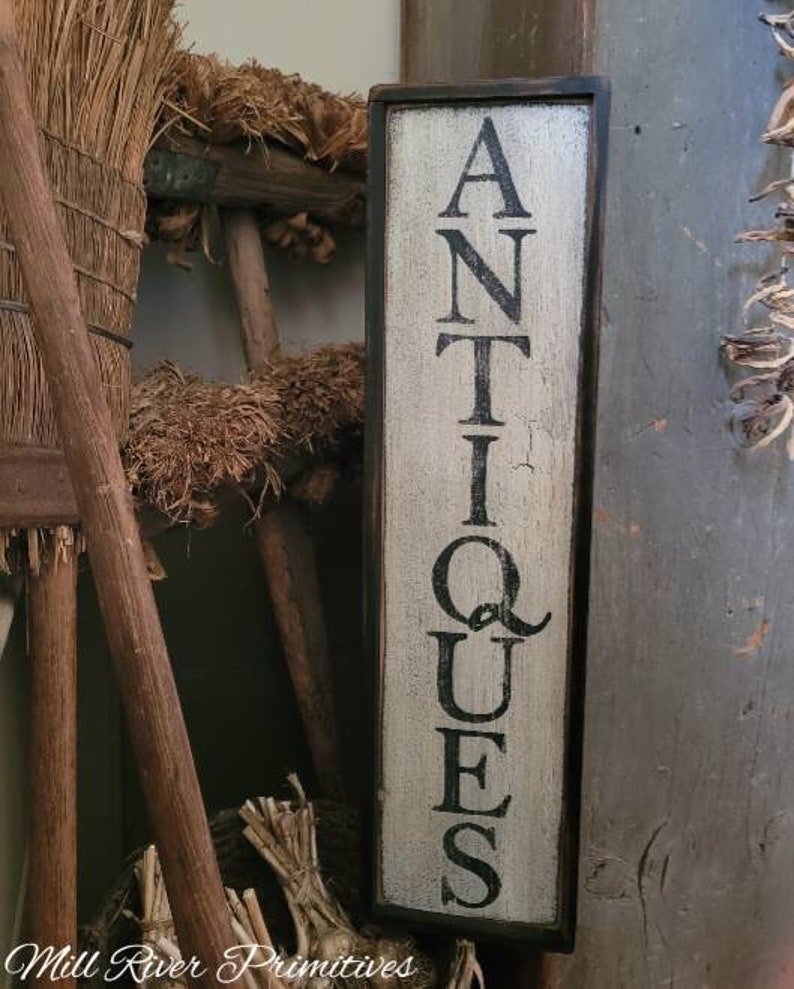 Early Looking Antique Primitive Small Vertical ANTIQUES Sign - Etsy