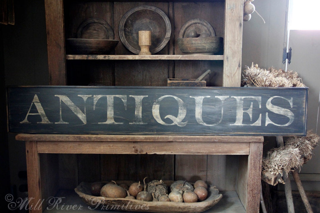 Early Looking Antique Primitive ANTIQUES Wooden Sign Custom ...