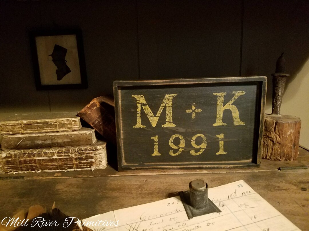 Primitive Personalized Initials and Year Wooden Family Name Sign Custom ...