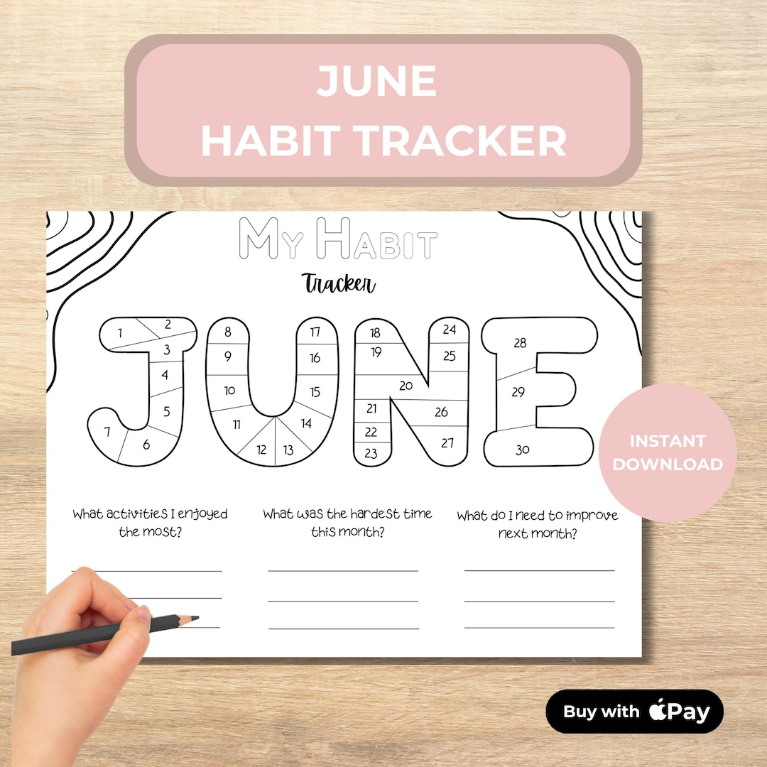 June Printable Habit Tracker Coloring Sheet Printable, Month Habit ...