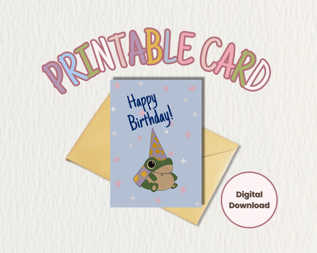 Frog Birthday Card: Doodle Art, Green & Blue (digital Download, PNG/PDF ...