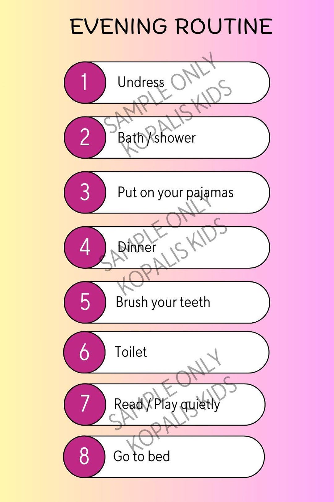 Kids Evening Routine Chart – Printable Visual Schedule Inspired by ...