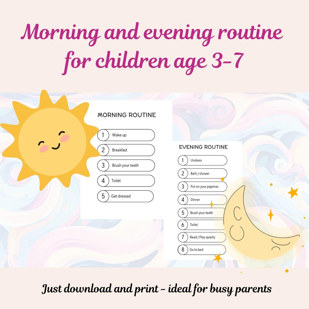 Kids Morning & Evening Routine Charts – Printable Visual Schedules ...