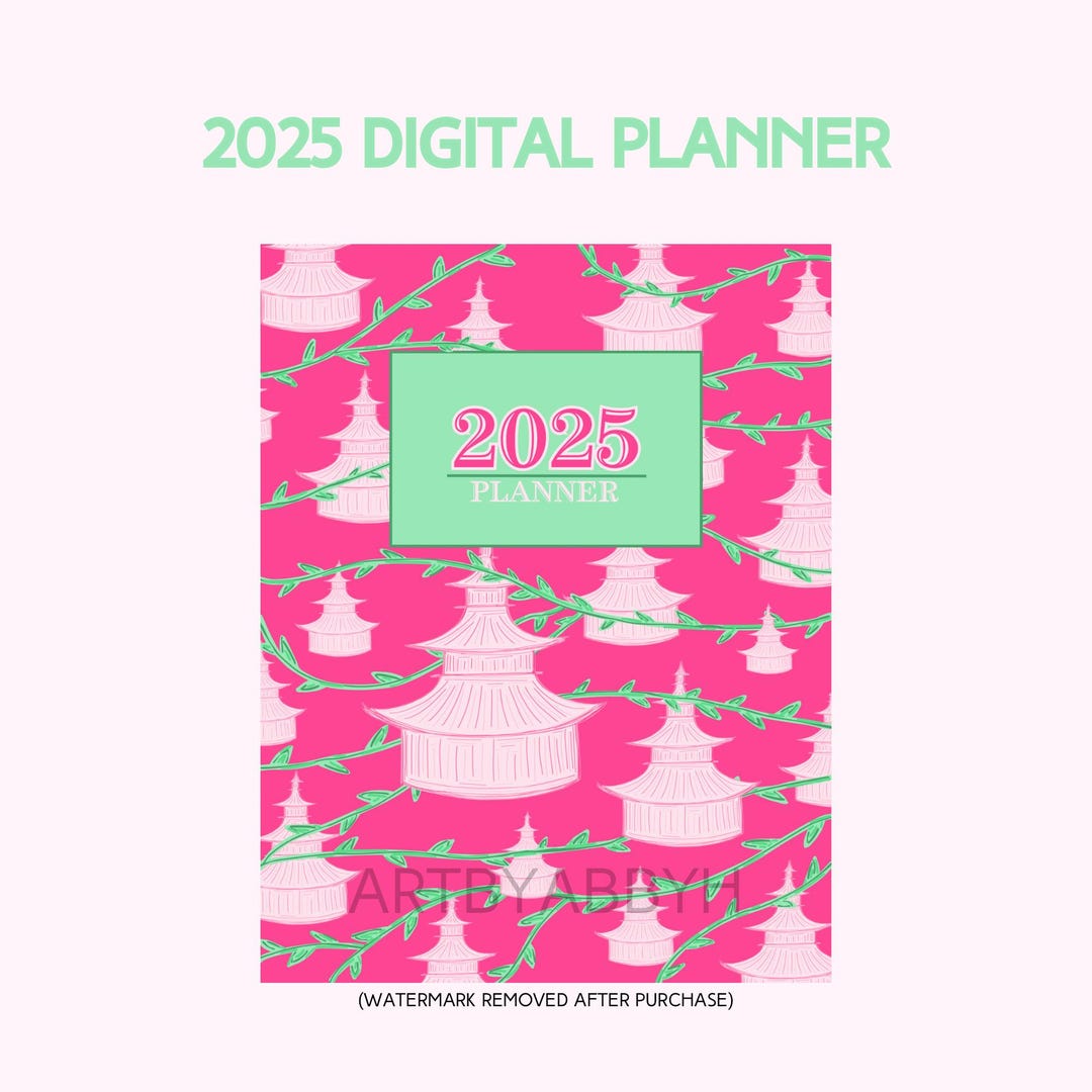 2025 Digital Monthly Calendar and Daily Planner in Pink and Green ...