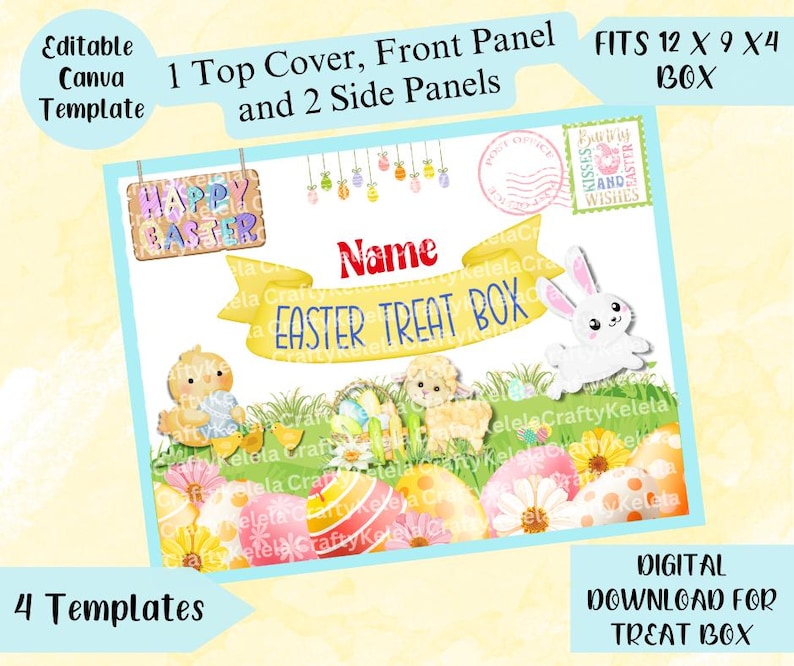 Editable Easter Treat Box Labels, Personalized Easter Gift Box, Rabbit ...